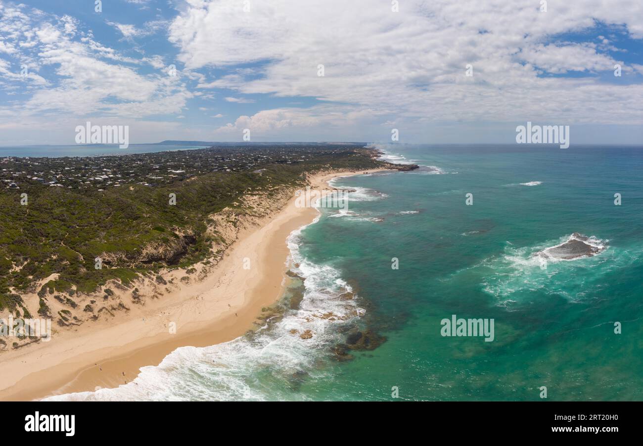 An aerial shot of Mornington Peninsula towards Point Nepean and Port ...