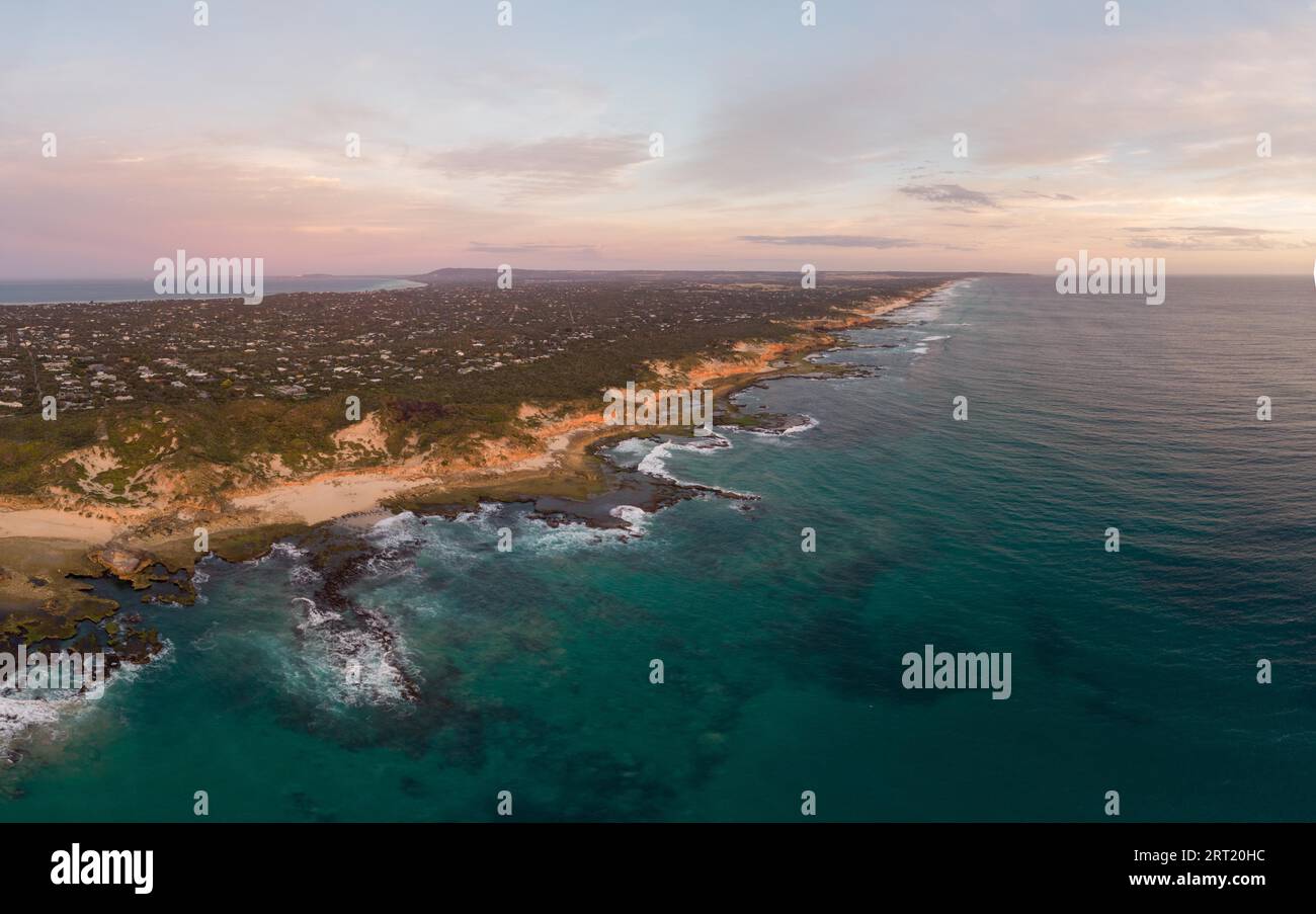 An aerial shot of Mornington Peninsula towards Point Nepean and Port ...