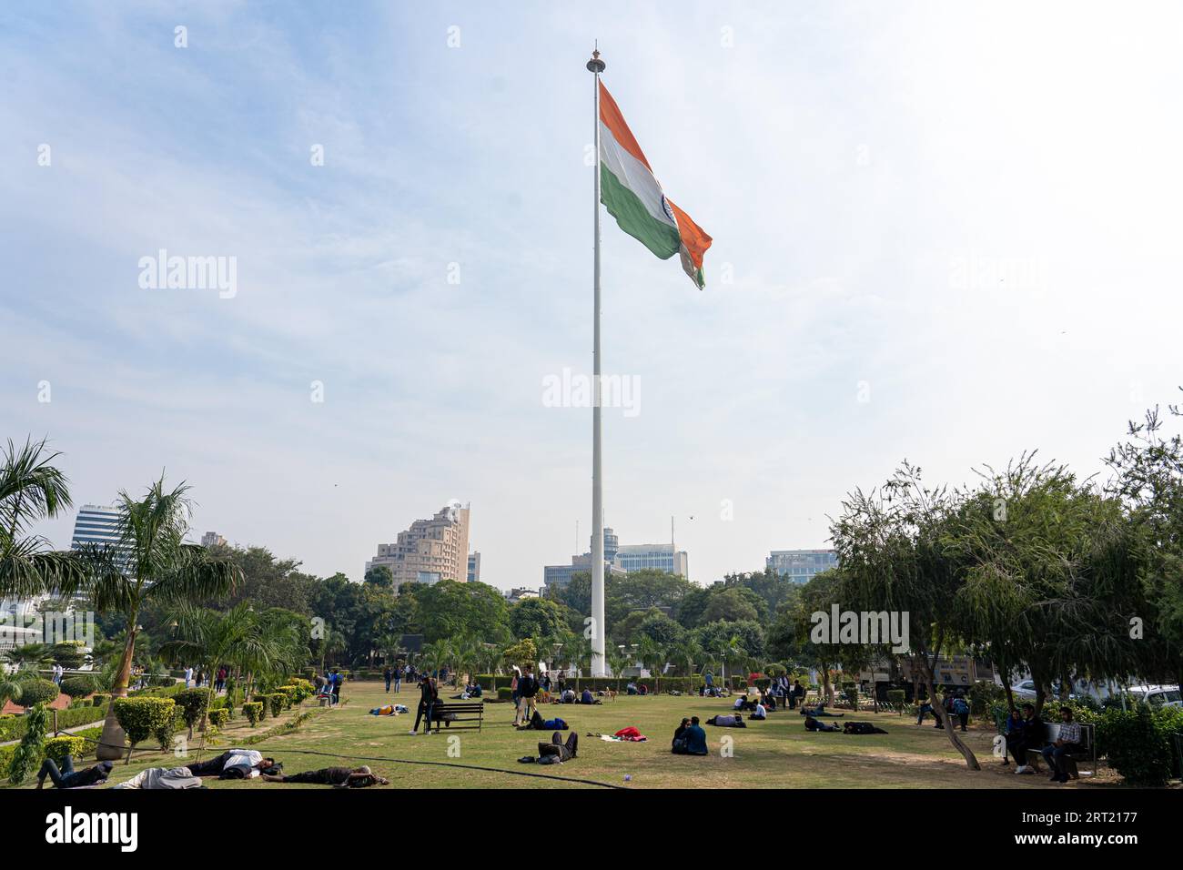 New Delhi, India, December 4, 2019: Big flagpole with the Indian Flag ...