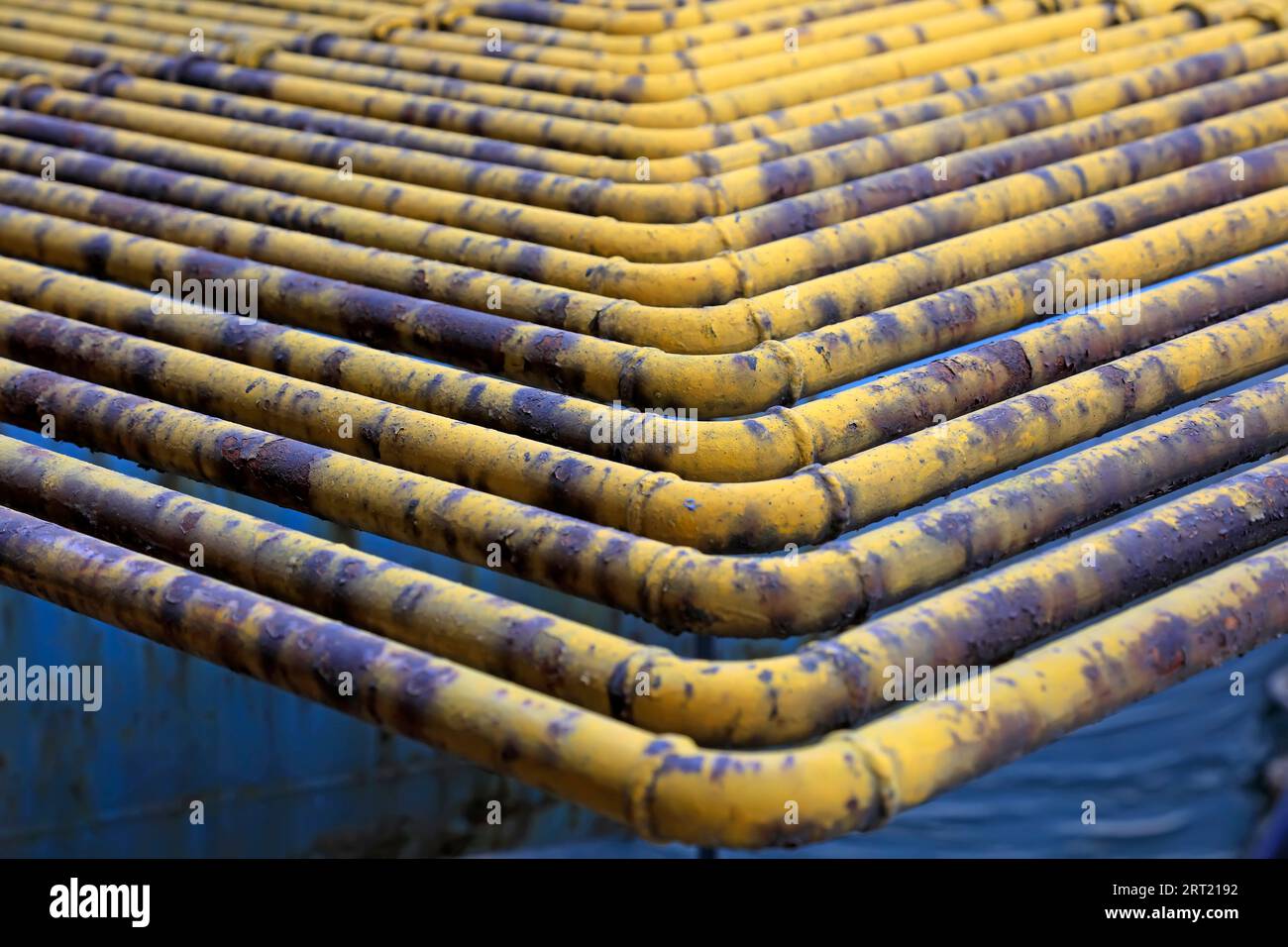 Intensive oxidation rust yellow steel pipe, closeup of photo Stock ...
