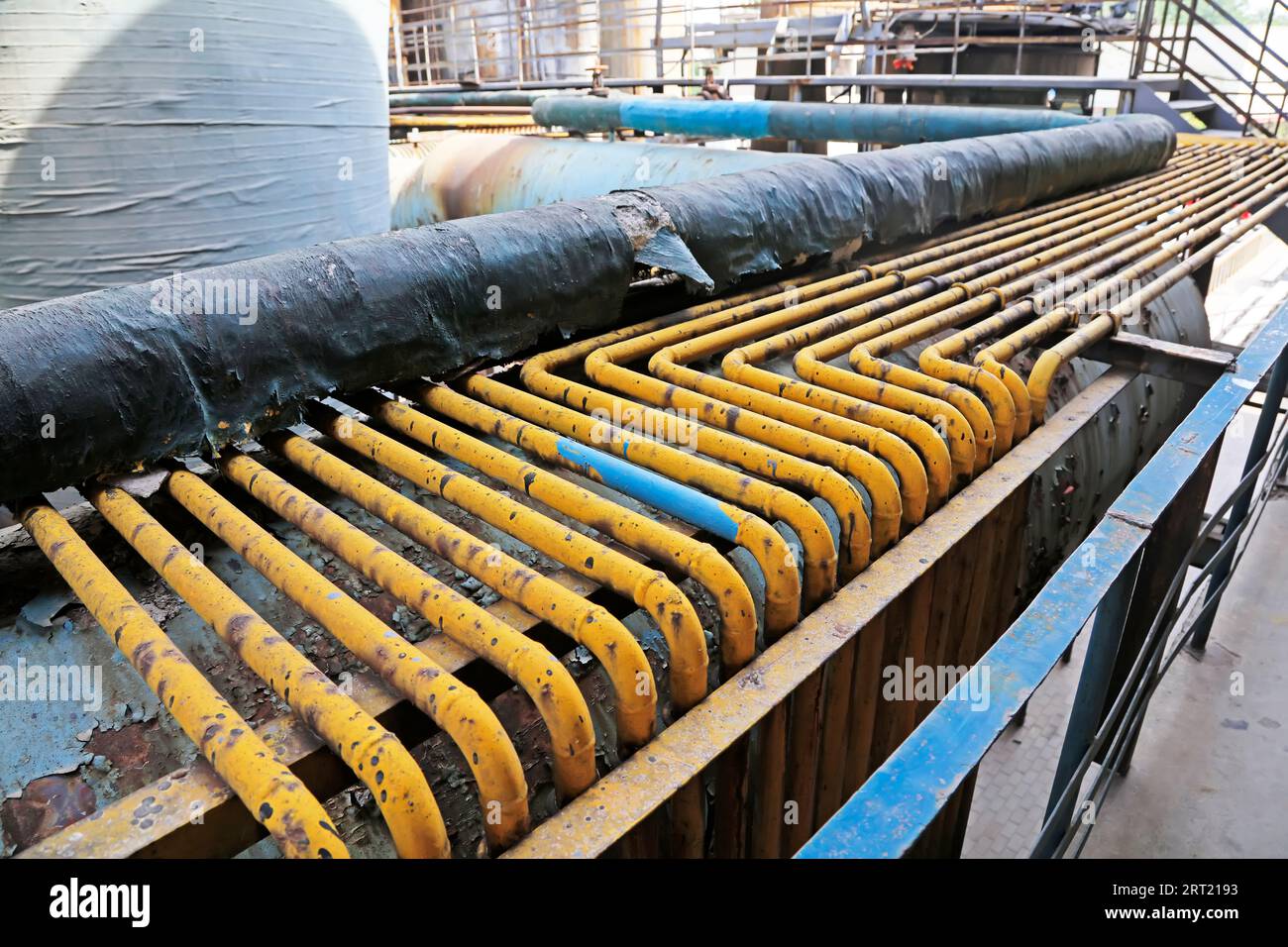 Intensive oxidation rust yellow steel pipe, closeup of photo Stock ...