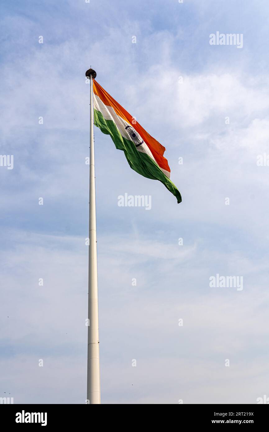 New Delhi, India, December 4, 2019: Big flagpole with the Indian Flag ...