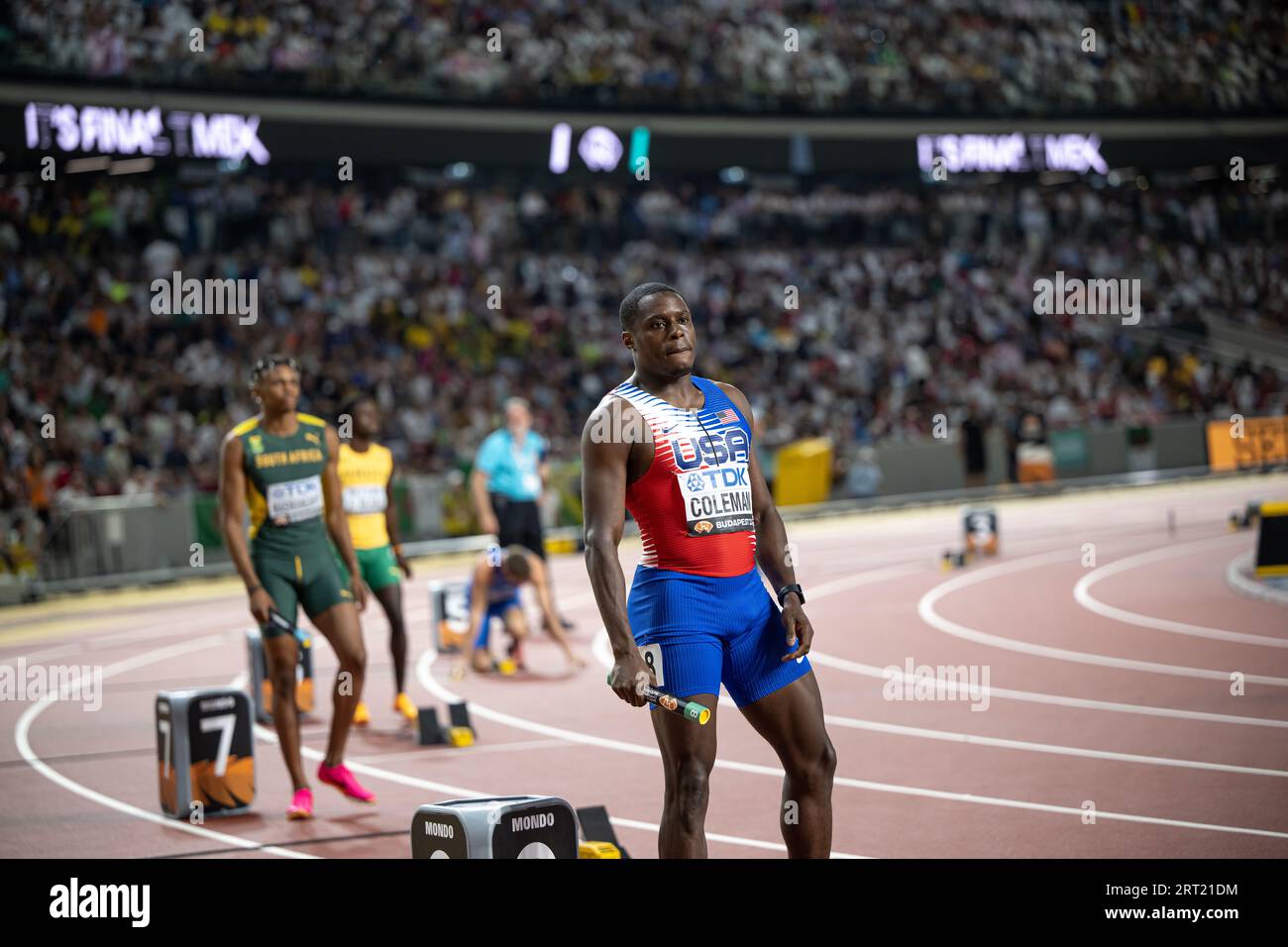 Christian Coleman participating in the 5000 meters relay at the World ...