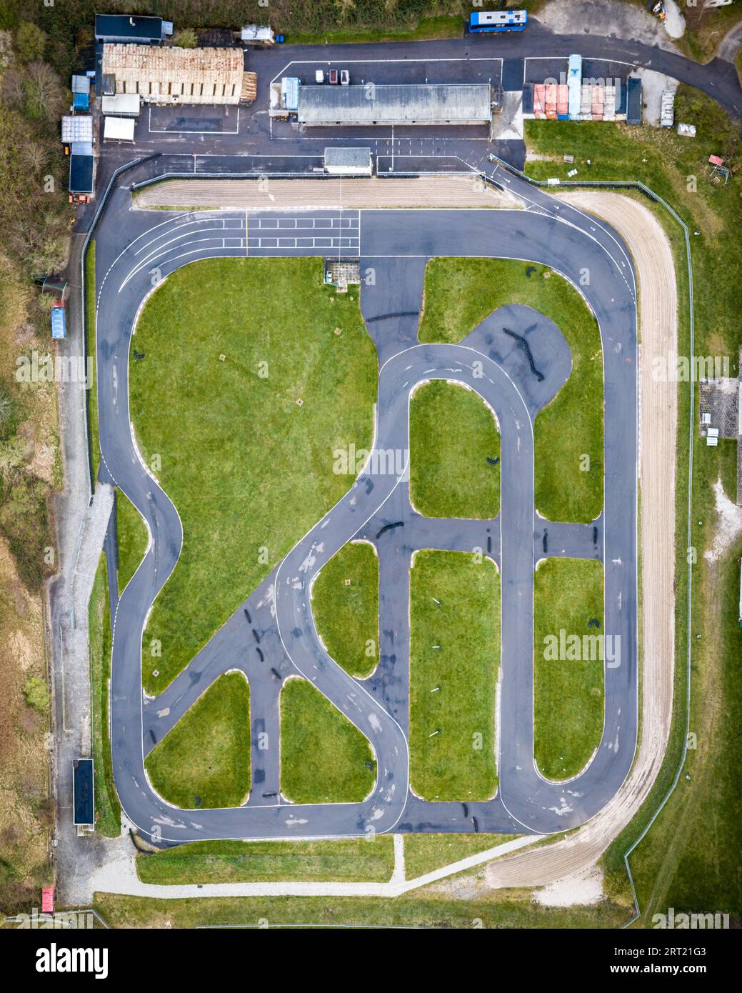 Copenhagen, Denmark, April 12, 2020: Aerial drone view of a go kart ...