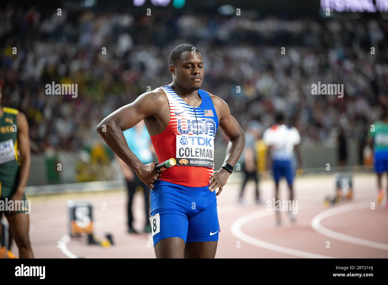 Christian Coleman participating in the 4X100 meters relay at the World ...