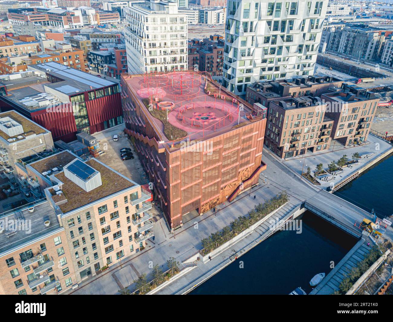 Copenhagen, Denmark, April 07, 2020: Aerial drone view of Konditaget ...