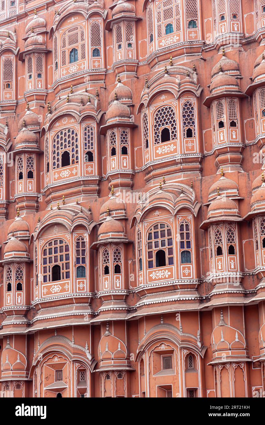 Jaipur, India, December 11, 2019: Beautiful windows of the Hawa Mahal ...