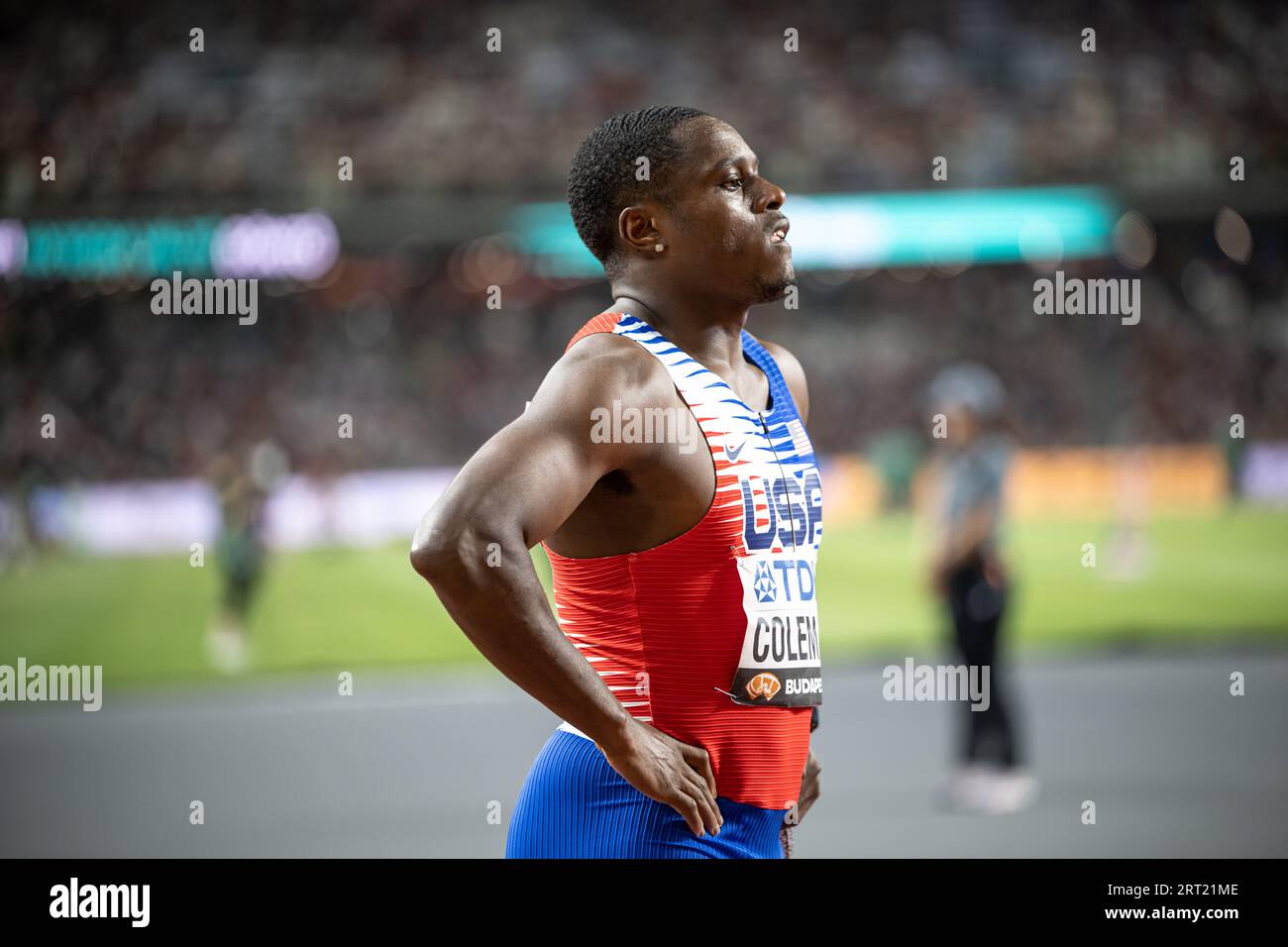 Christian Coleman participating in the 4X100 meters relay at the World ...