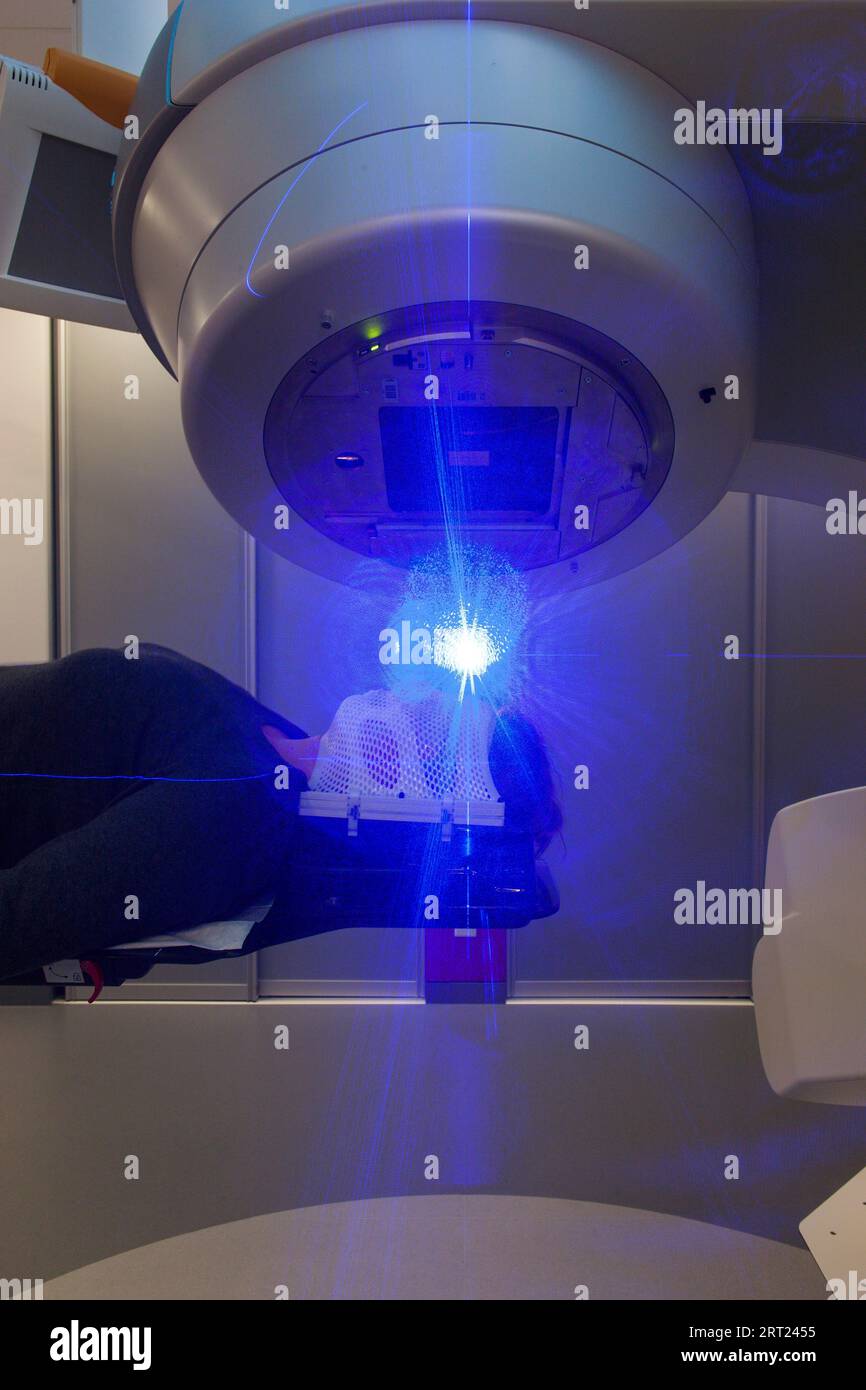 Patient during radiation therapy, cancer treatment, brain tumor ...