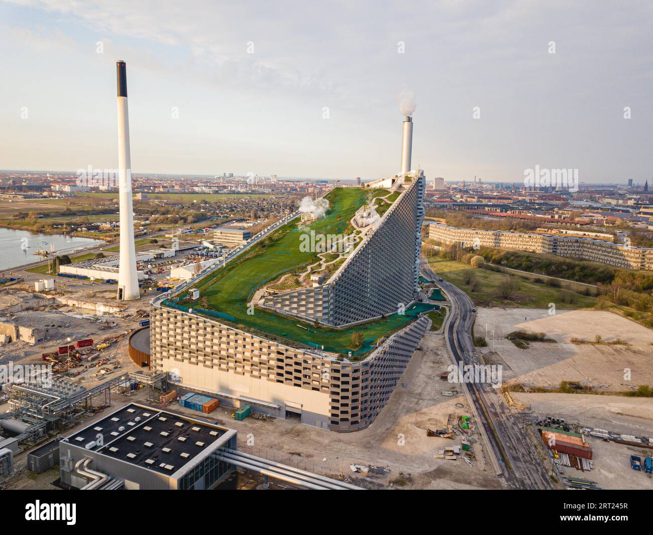 Copenhagen, Denmark, April 12, 2020: Aerial drone view of Amager Bakke ...