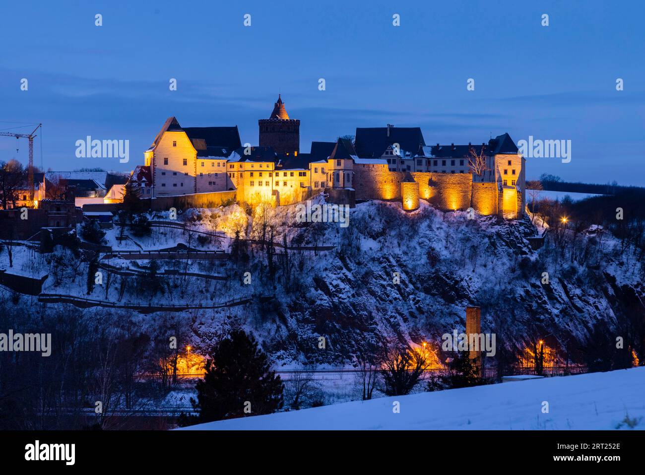 Mildenstein Castle at the blue hour in winter Stock Photo - Alamy