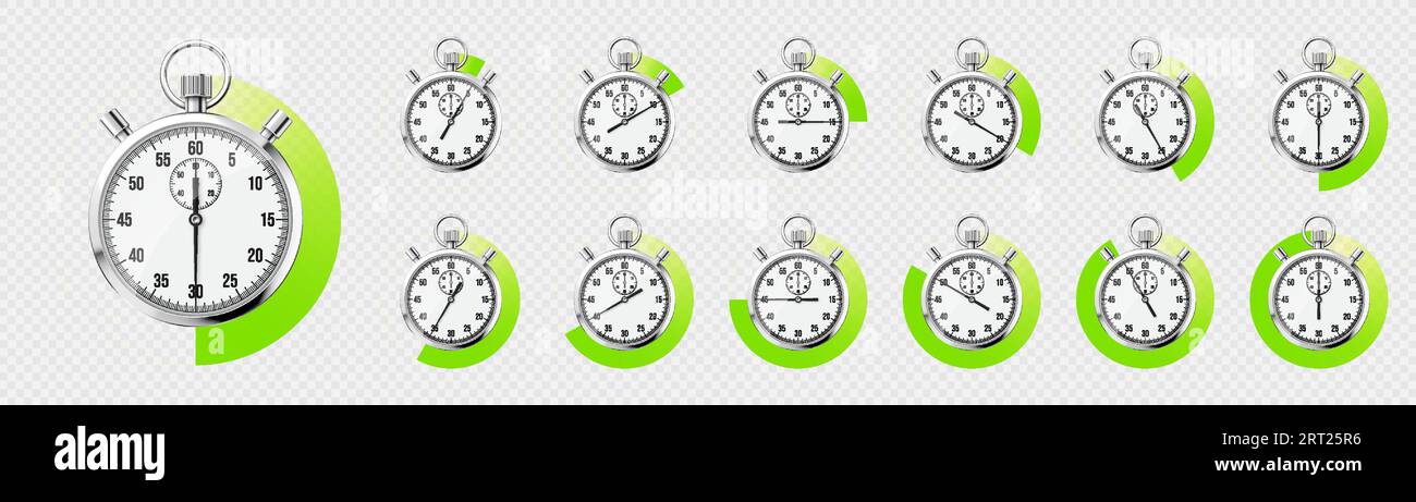 Realistic classic stopwatch. Shiny metal chronometer, time counter with ...