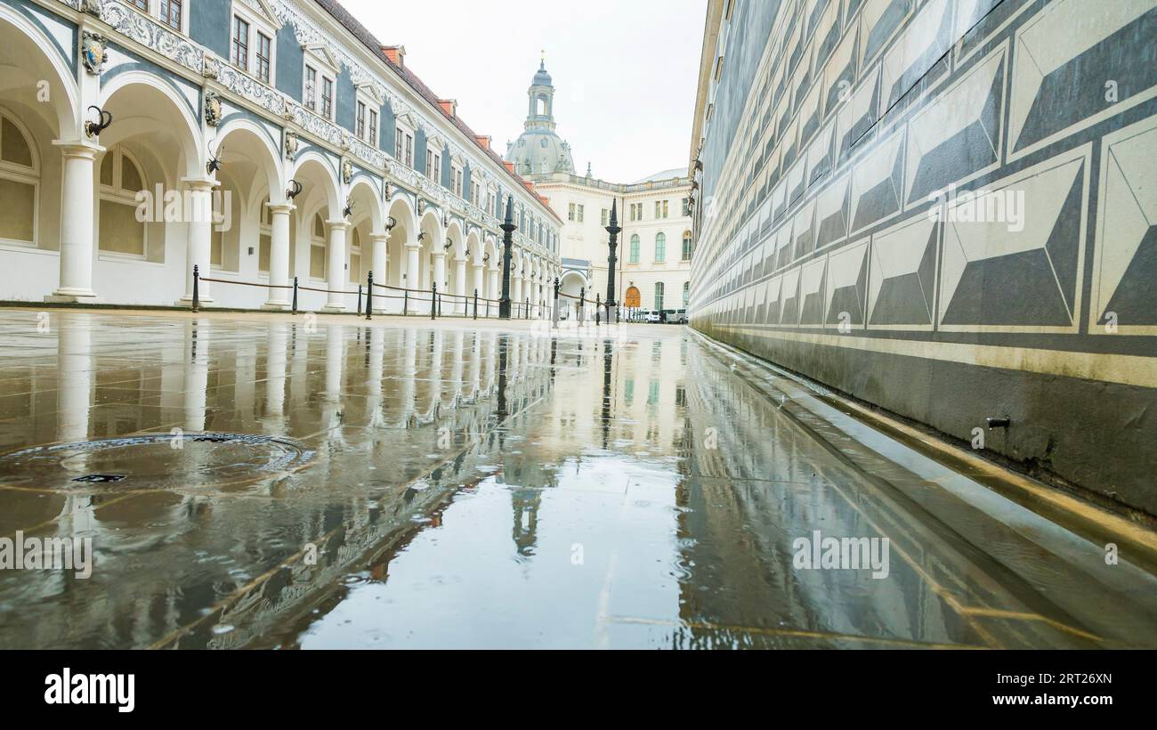 Stableyard of the Residenzschlosse with the reflection of the long ...