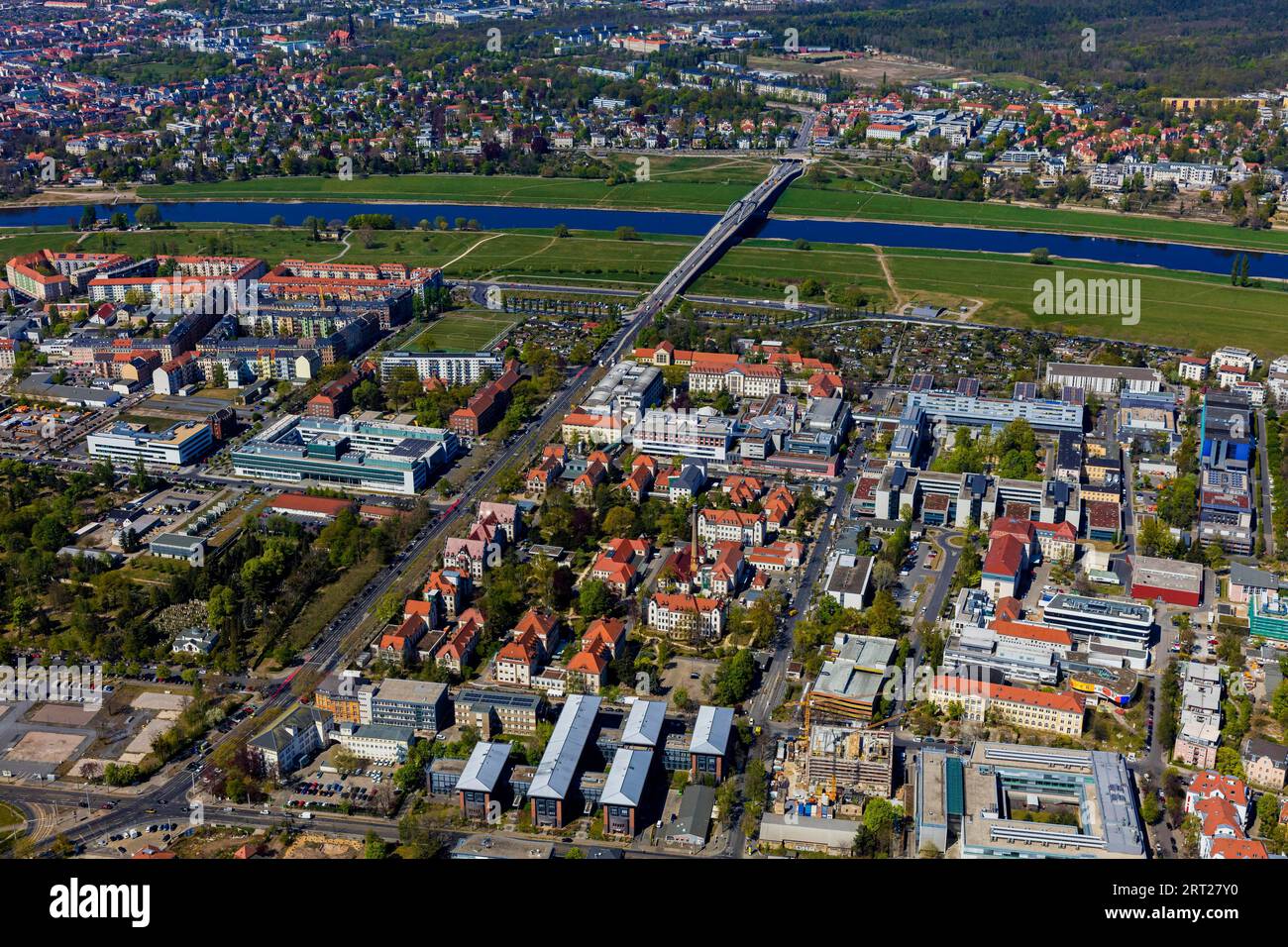 Johannstadt University Hospital, with Waldschloesschen Bridge Stock ...