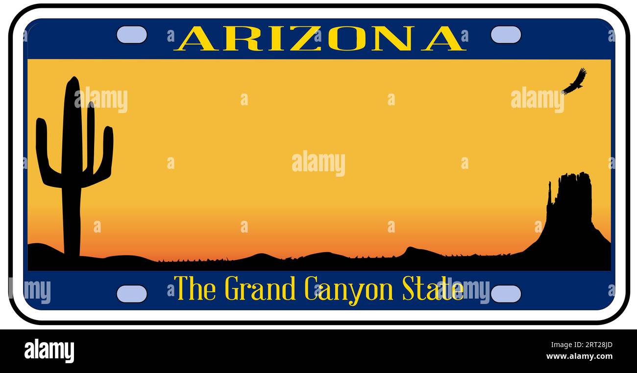 Arizona state license plate in the colors of the state flag with desert ...