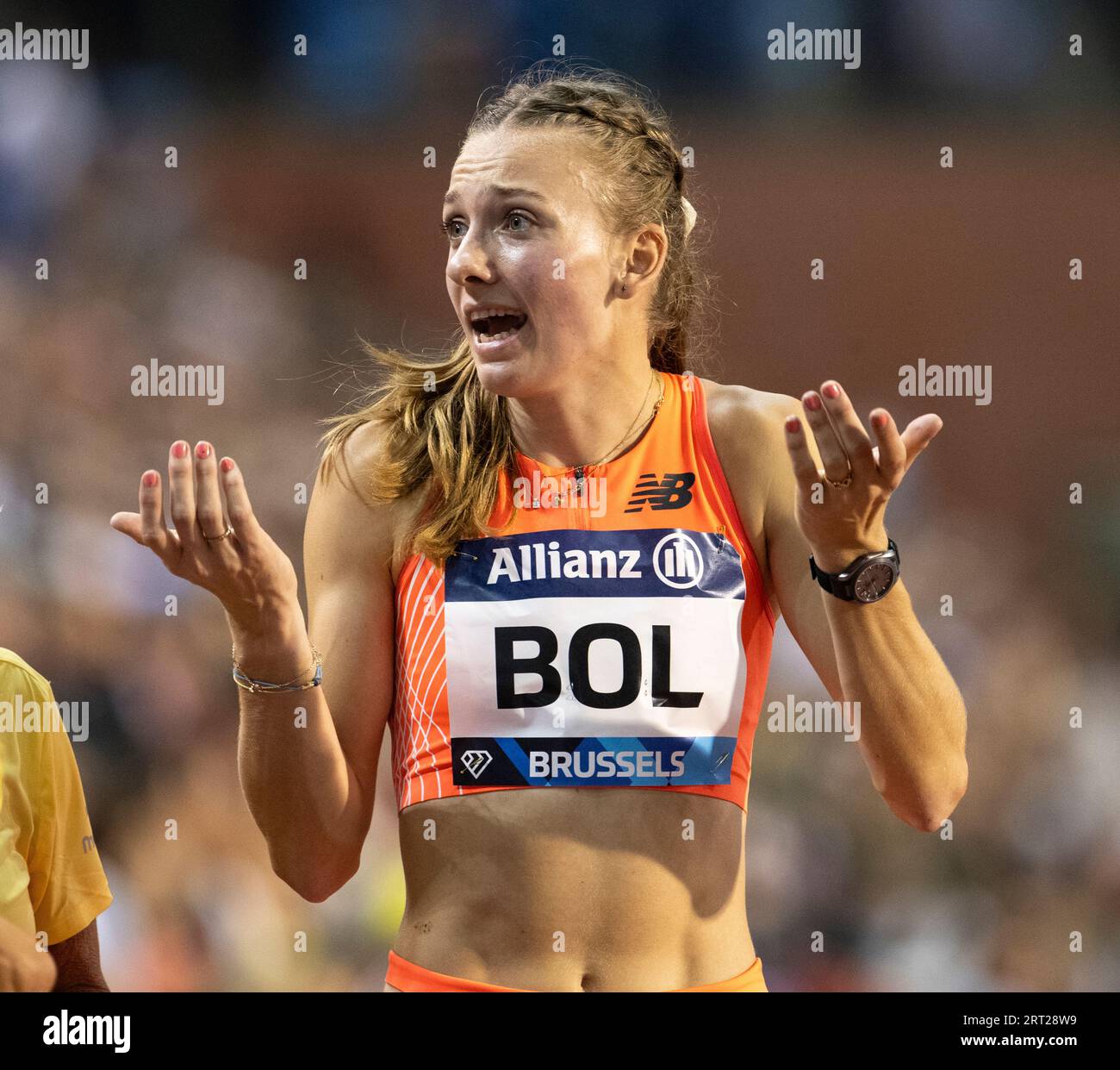 Femke Bol of the Netherlands competing in the women’s 400m hurdles at ...