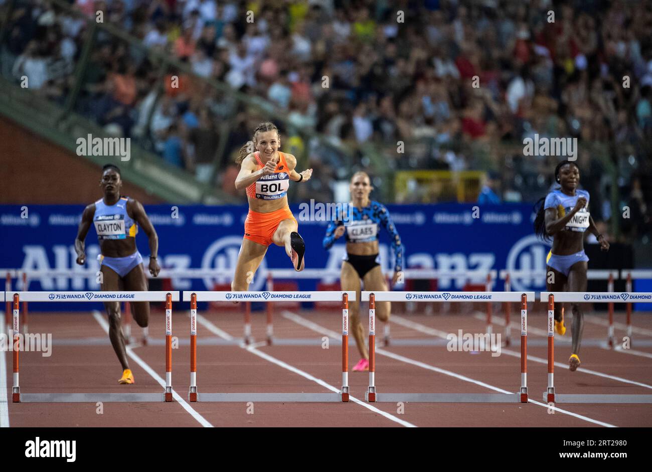 Femke Bol of the Netherlands competing in the women’s 400m hurdles at ...