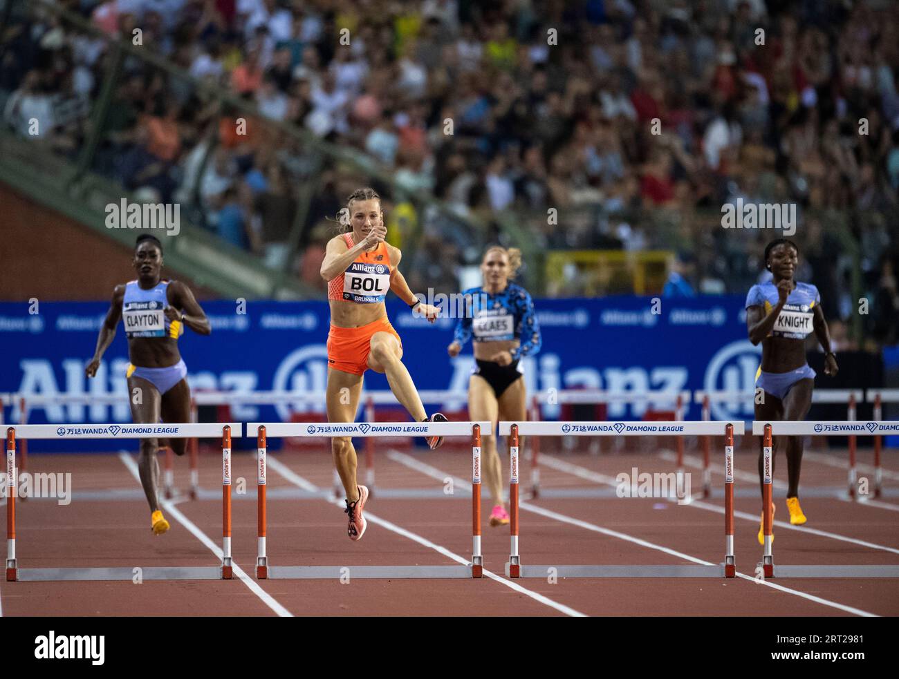 Femke Bol of the Netherlands competing in the women’s 400m hurdles at ...