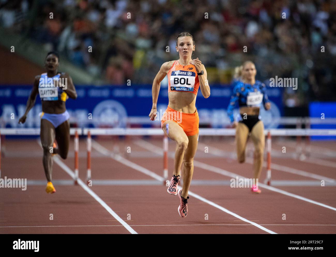 Femke Bol of the Netherlands competing in the women’s 400m hurdles at ...