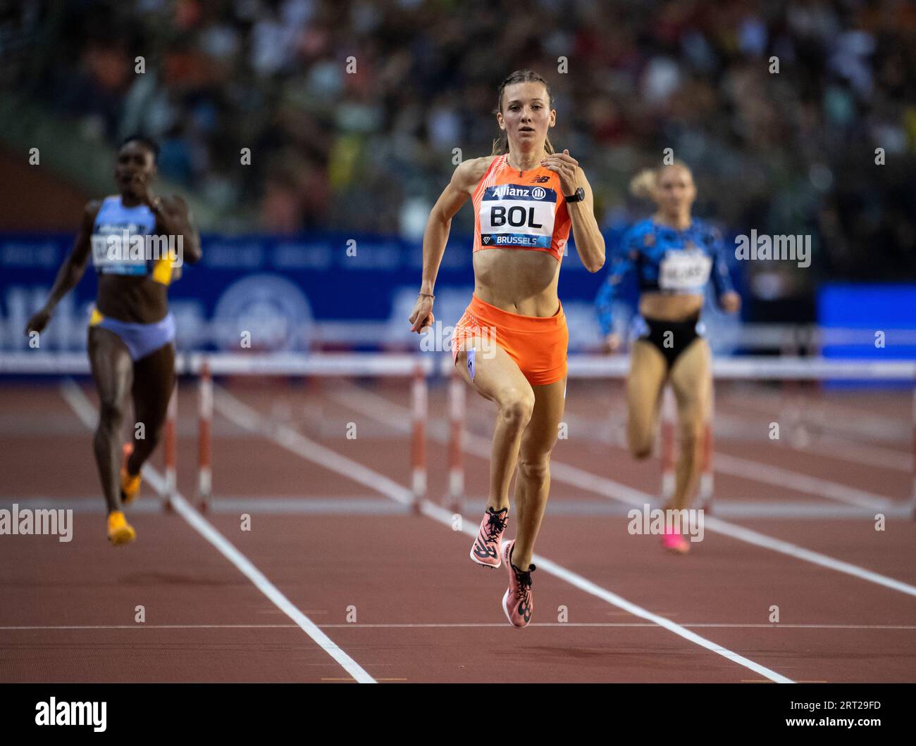 Femke Bol of the Netherlands competing in the women’s 400m hurdles at ...