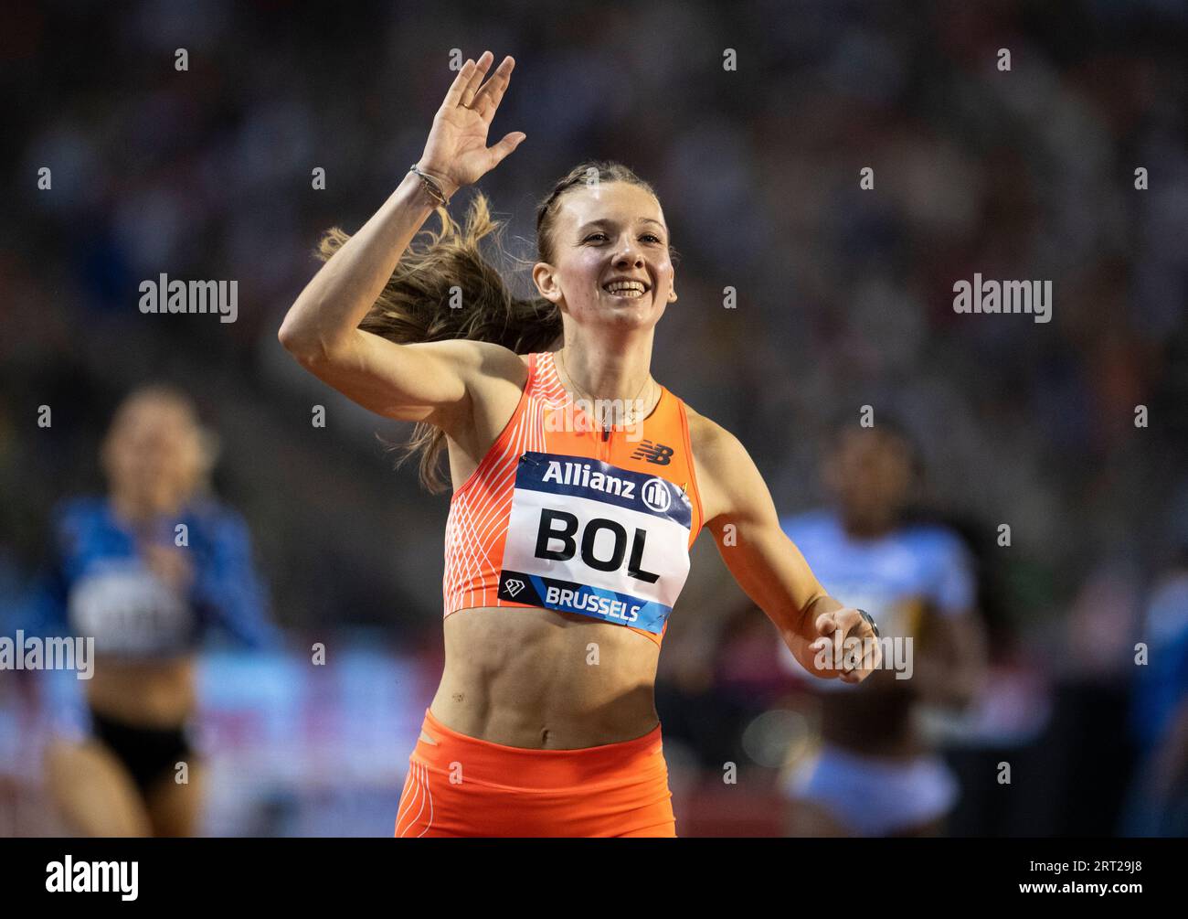 Femke Bol of the Netherlands competing in the women’s 400m hurdles at ...