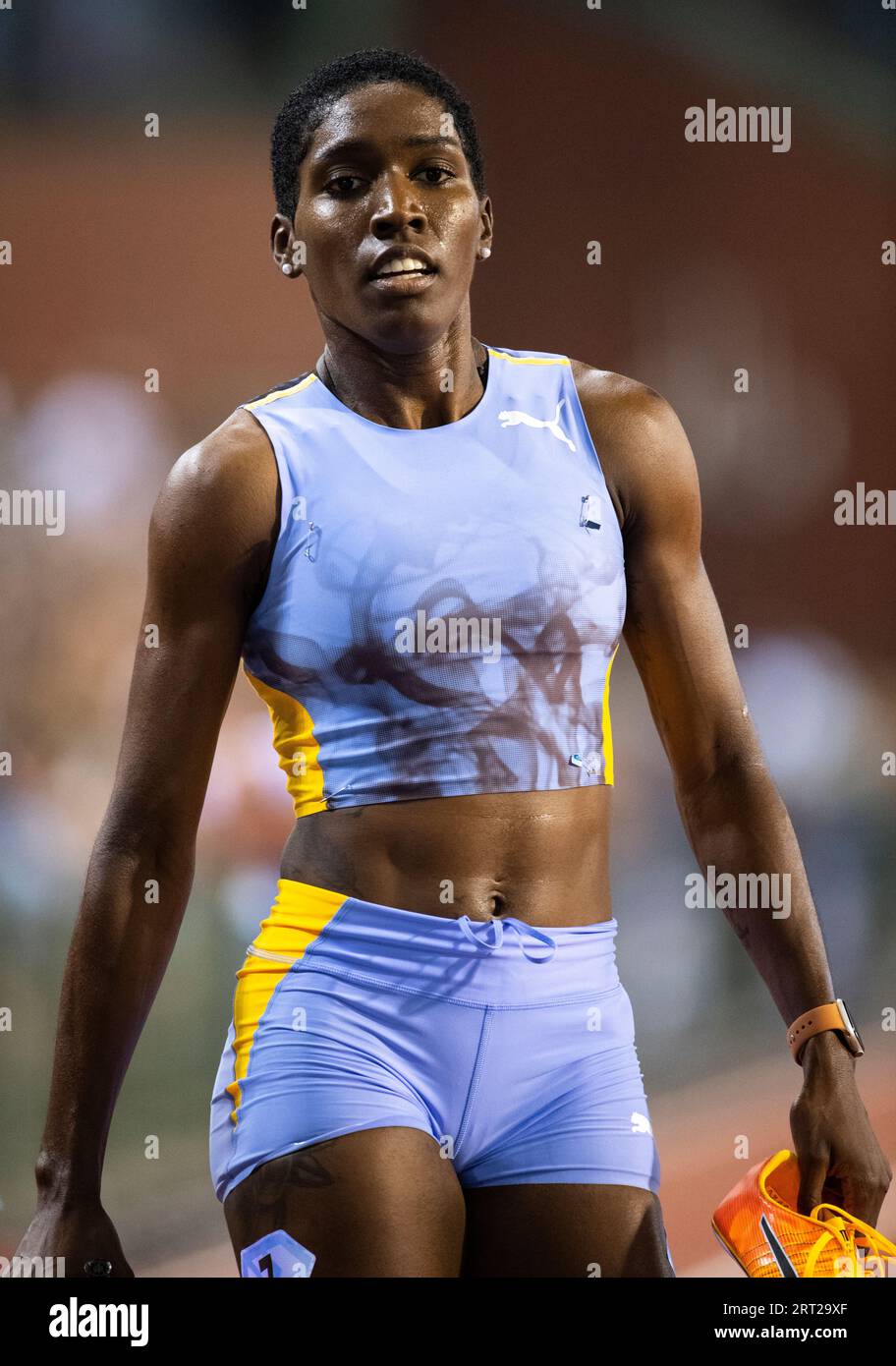 Janieve Russell of Jamaica competing in the women’s 400m hurdles at the ...