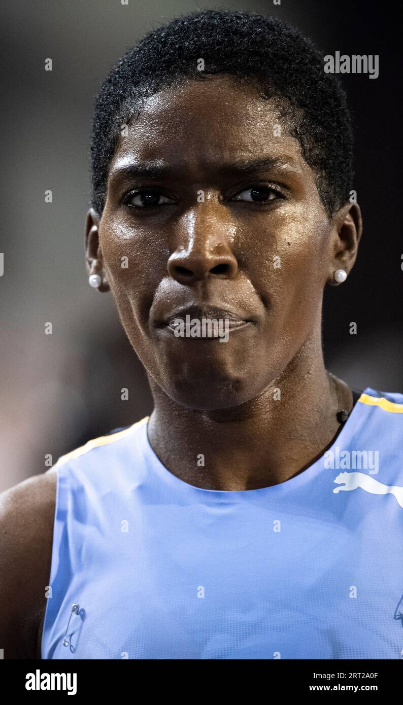 Janieve Russell of Jamaica competing in the women’s 400m hurdles at the ...