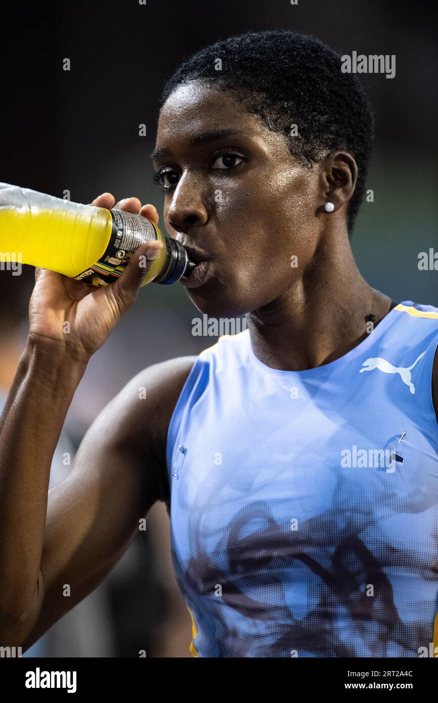 Janieve Russell of Jamaica competing in the women’s 400m hurdles at the ...