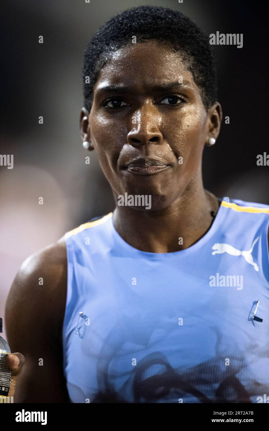 Janieve Russell of Jamaica competing in the women’s 400m hurdles at the ...