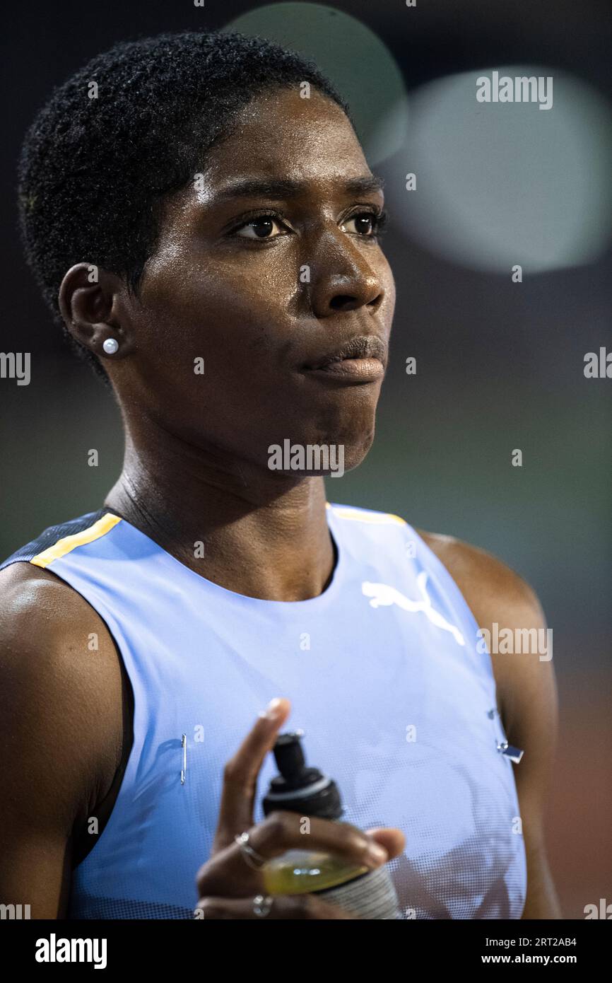 Janieve Russell of Jamaica competing in the women’s 400m hurdles at the ...