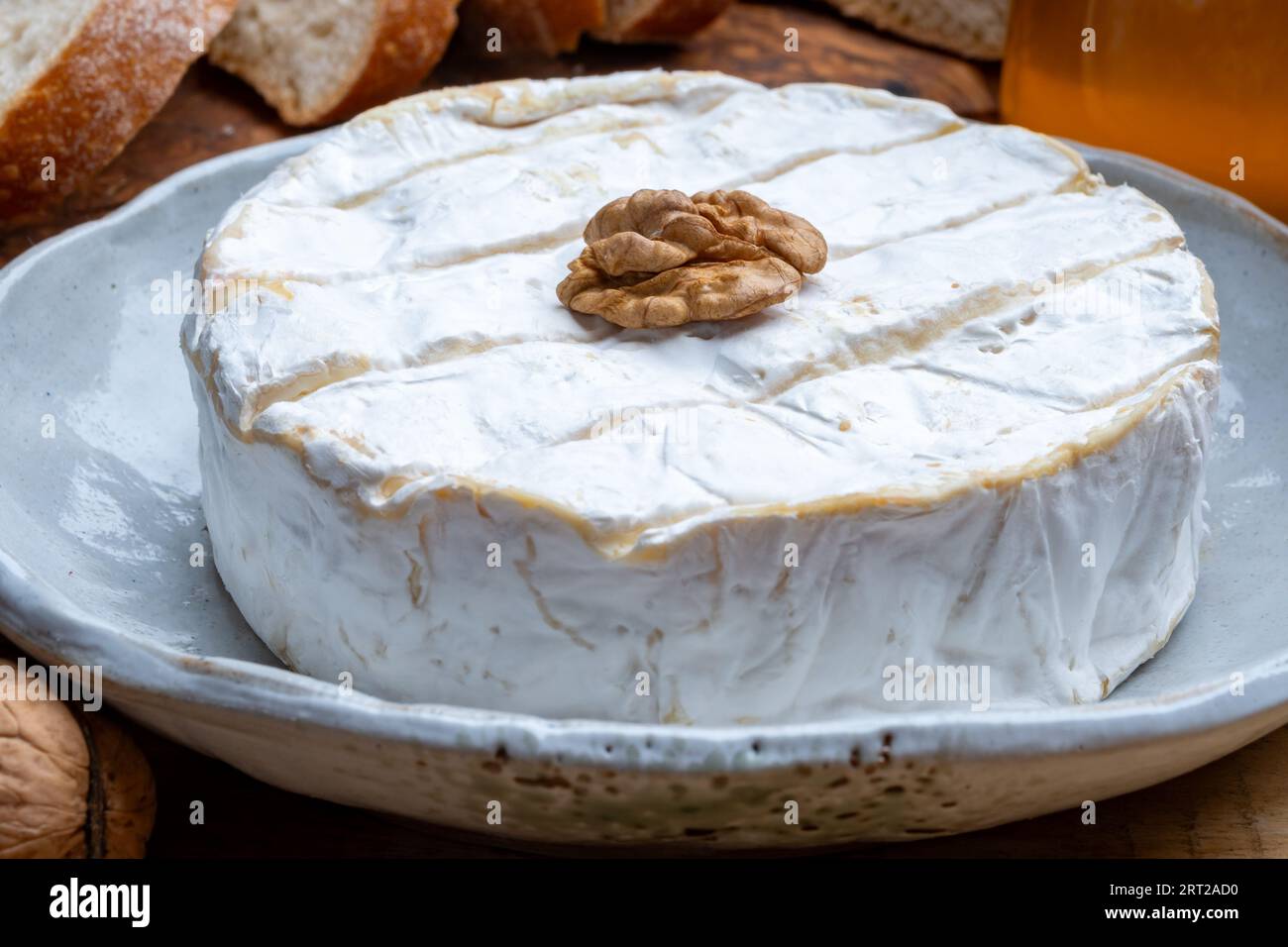 French soft Camembert cheese, original Camembert de Normandie, close up ...