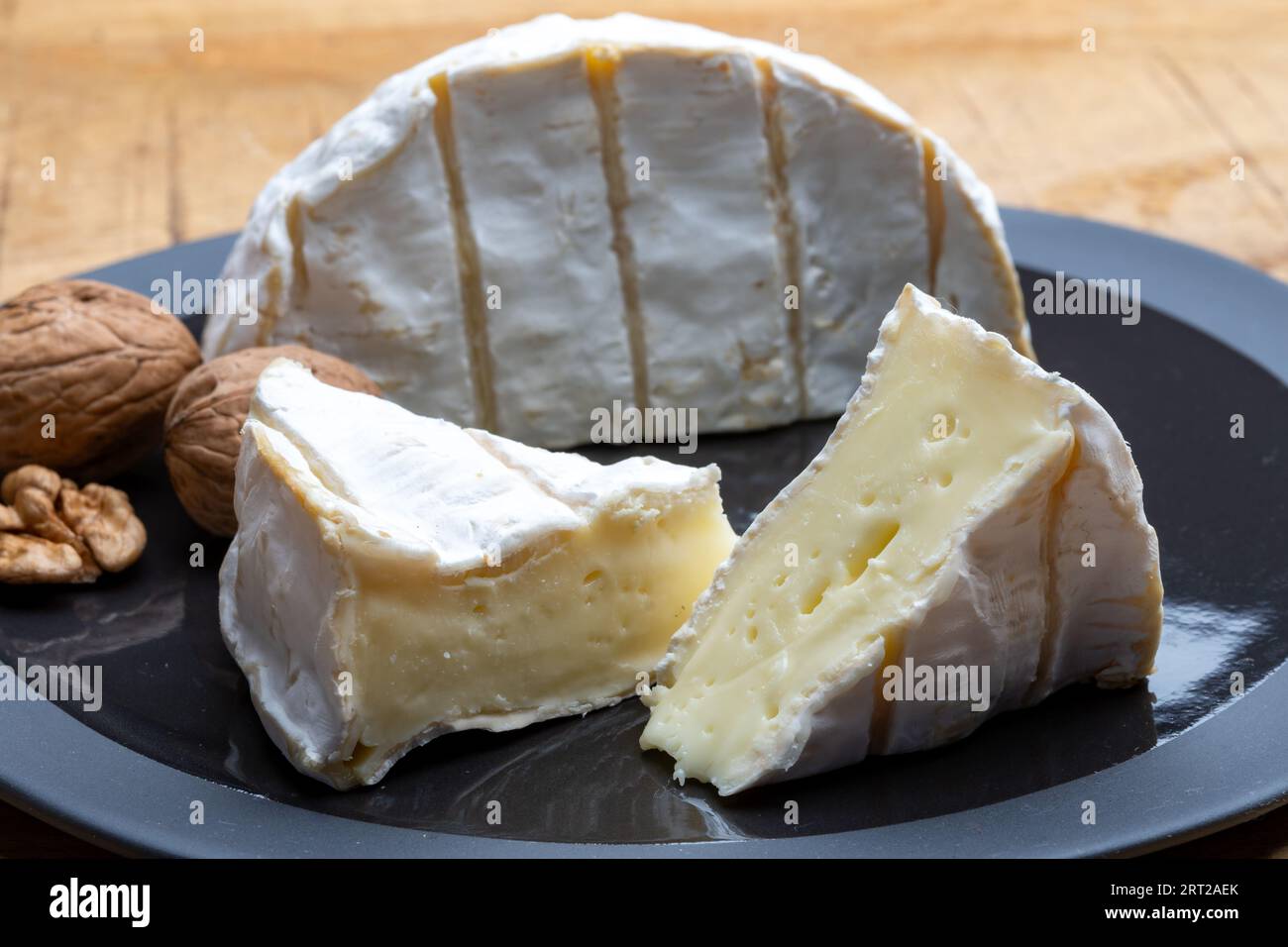 French soft Camembert cheese, original Camembert de Normandie, close up ...