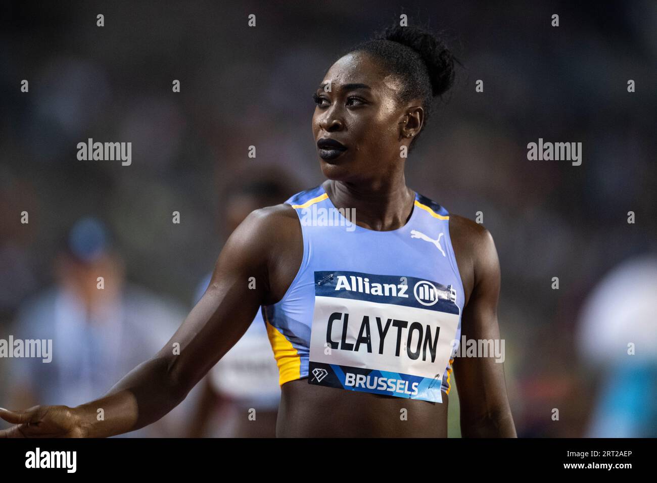 Rushell Clayton of Jamaica competing in the women’s 400m hurdles at the ...