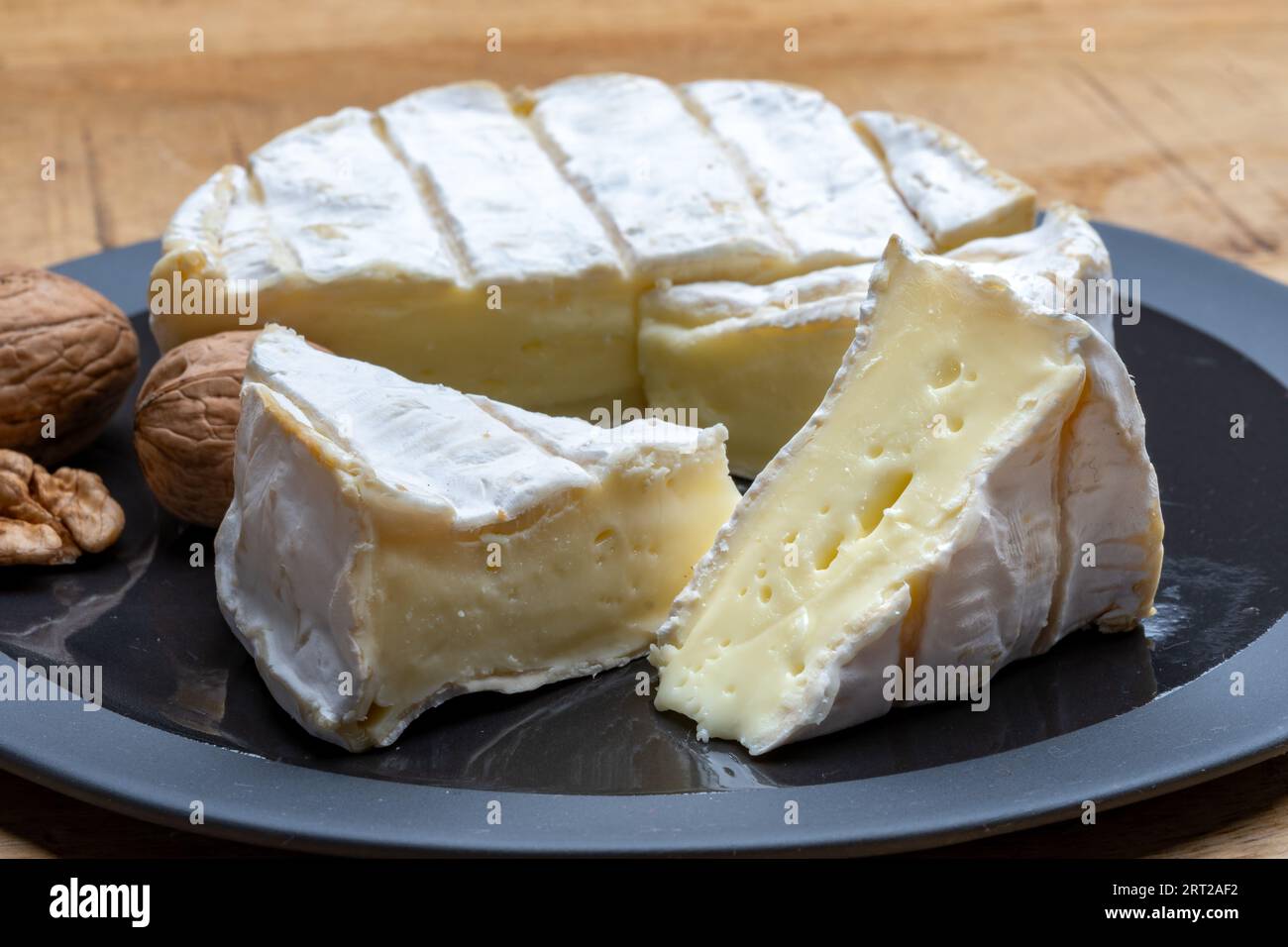 French soft Camembert cheese, original Camembert de Normandie, close up ...