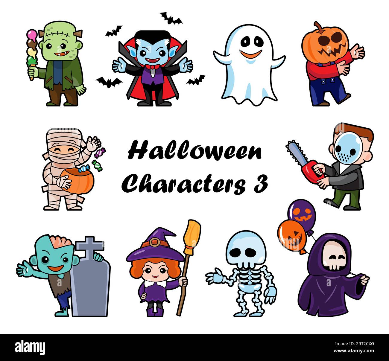 Cute halloween cartoon characters . White isolated background . Vector ...
