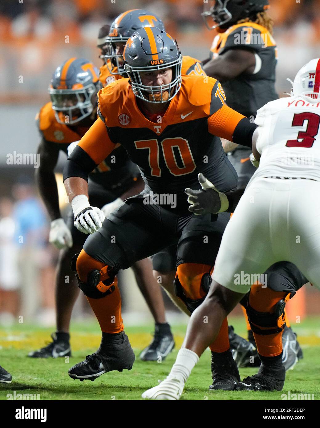 September 9, 2023: Andrej Karic #70 of the Tennessee Volunteers blocks ...