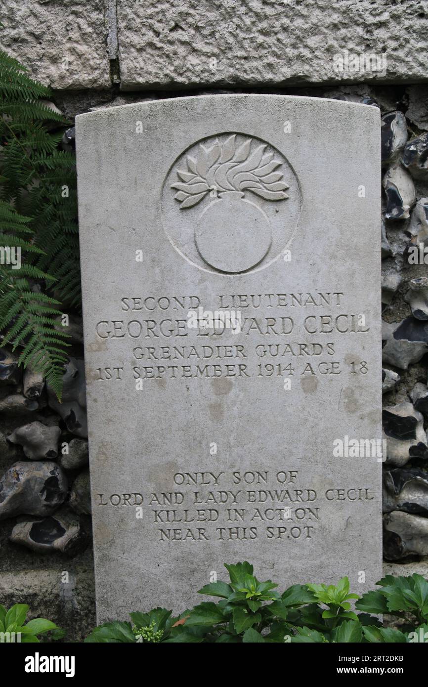 Grave of Second Lieutenant George Edward Cecil, son of Lord and Lady Edward Cecil, buried at the ...