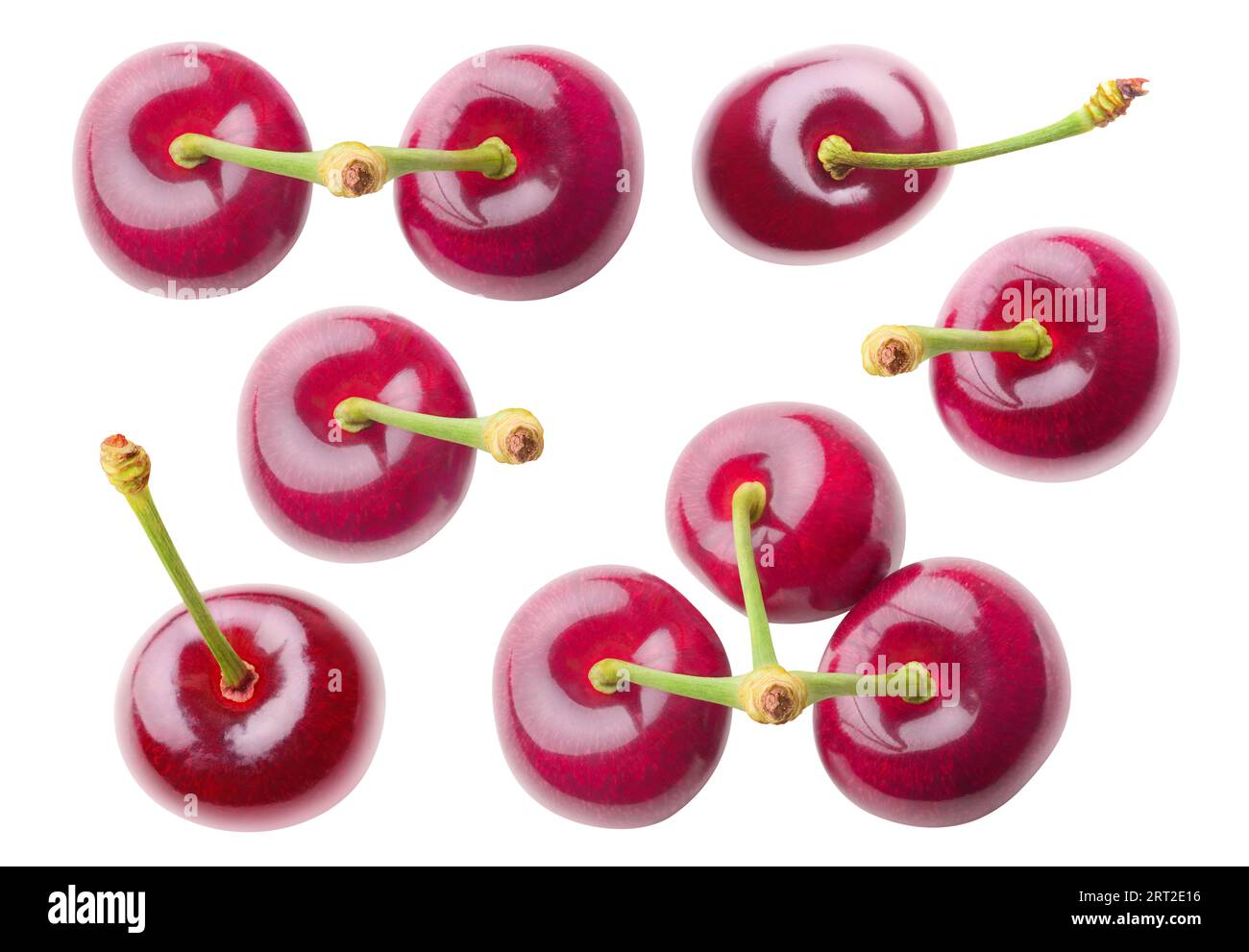 Collection of sweet cherries top view isolated on white background ...
