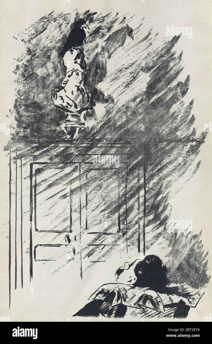 Illustration for the poem "Le Corbeau (The Raven)" by Edgar Allan Poe ...