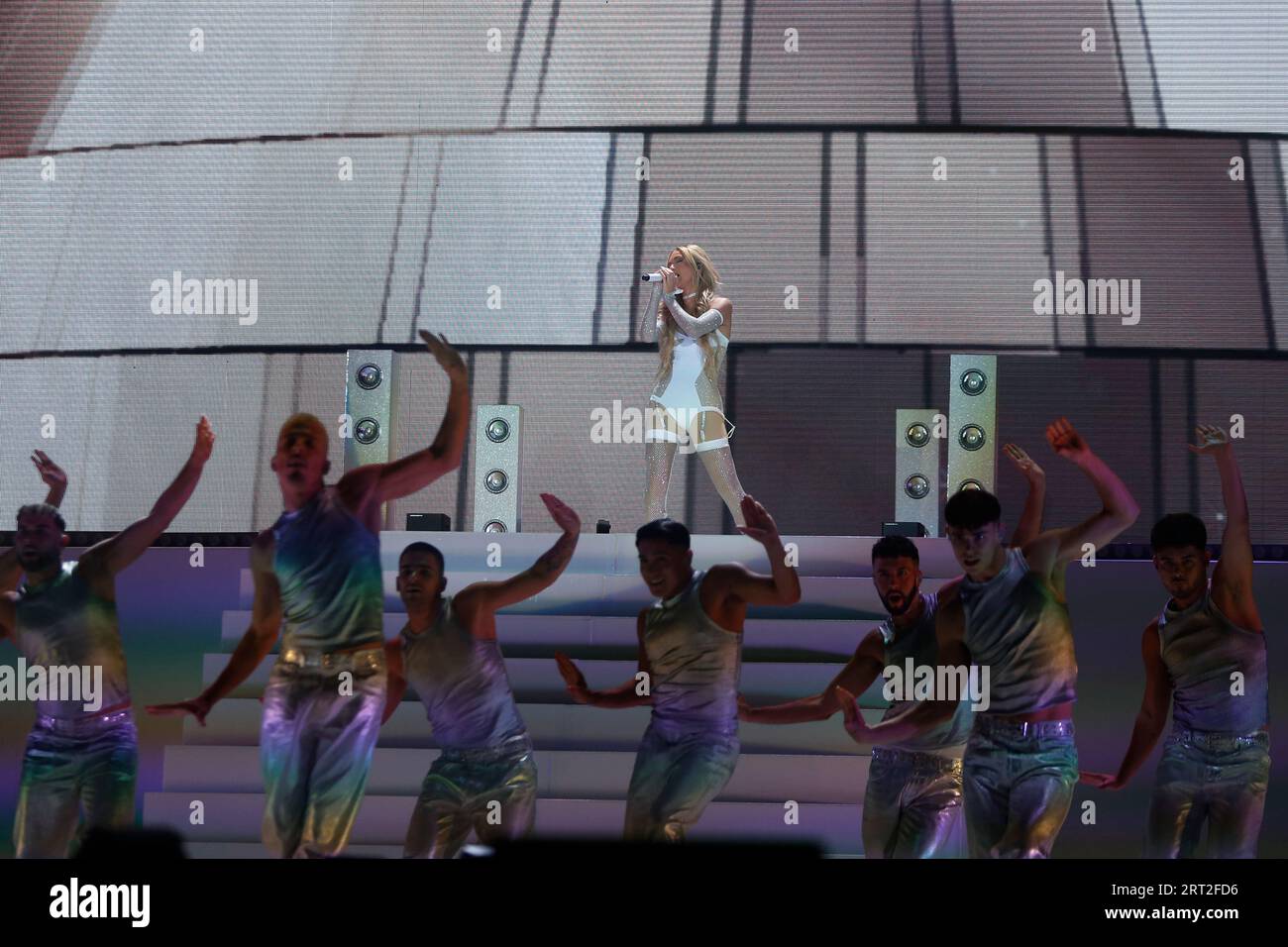 The Malaga singer, Ana Mena, is seen on stage during a concert of her ...