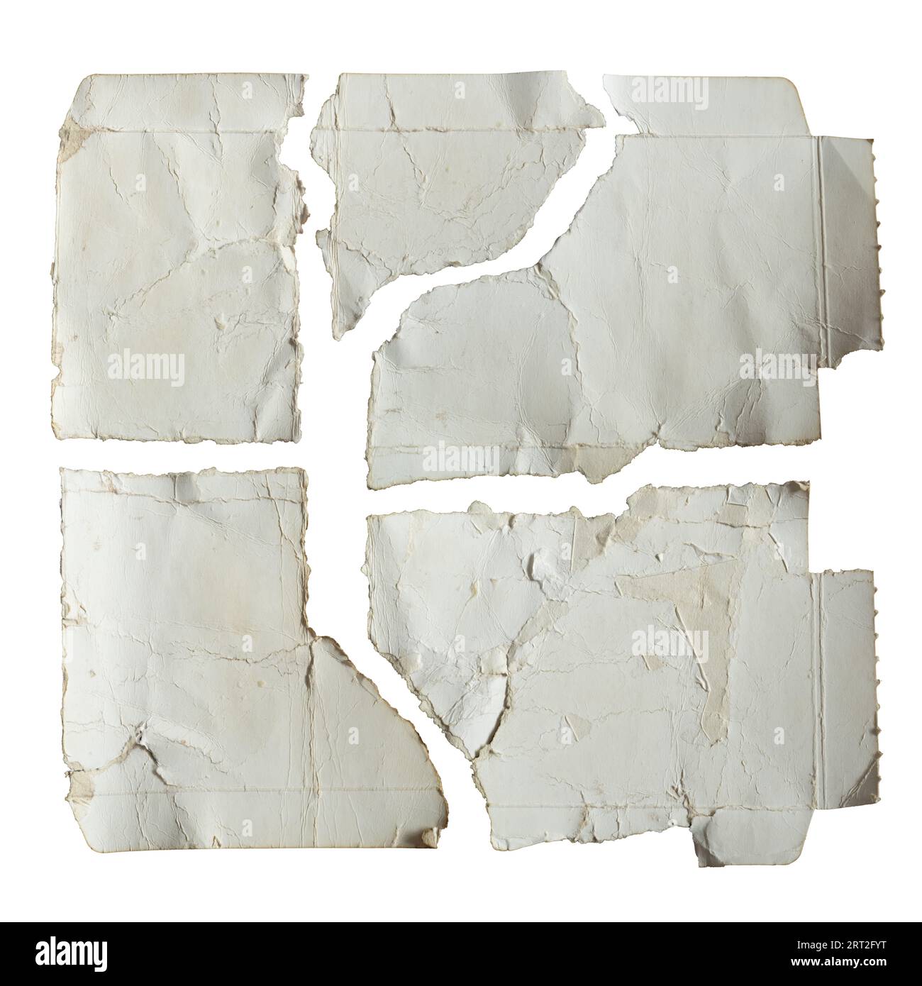 Torn old flatten white paper box on white background with clipping path ...