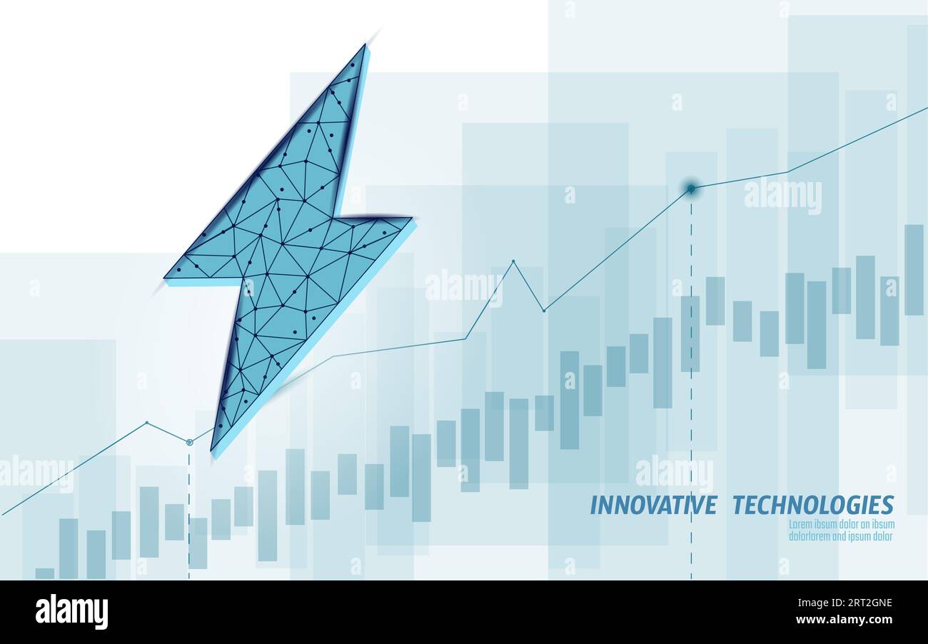 3D growing graph lightning energy sources concept. Polygonal light blue ...