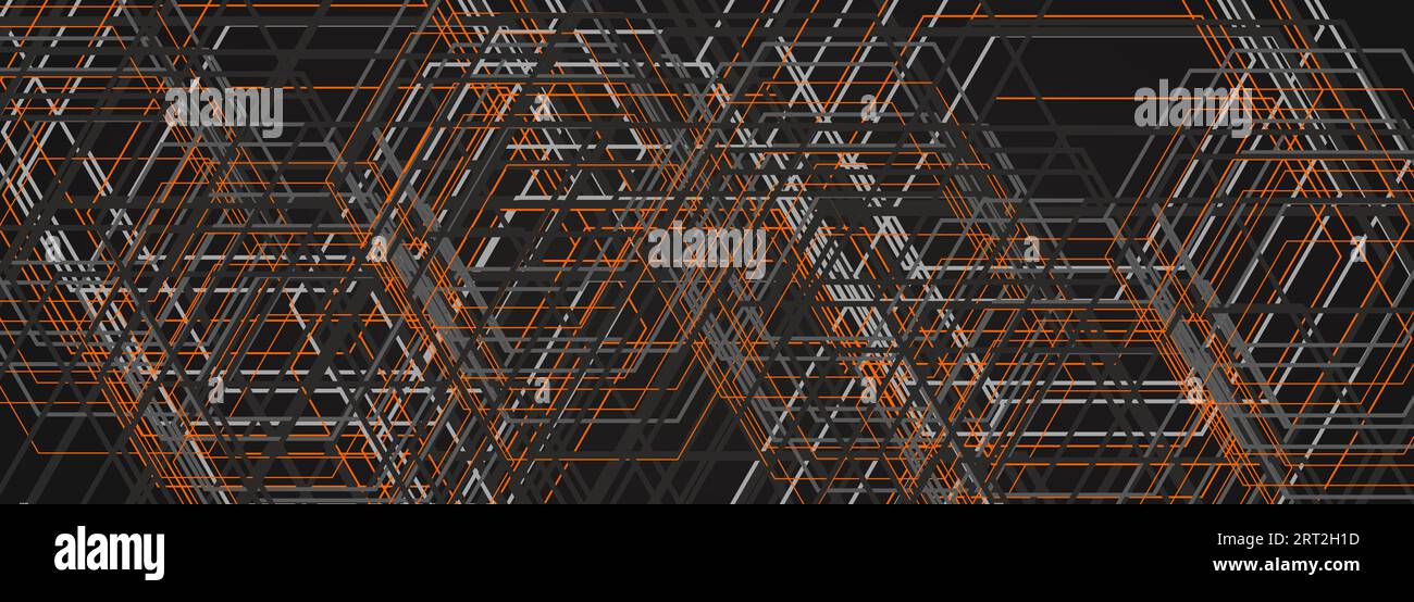 Black abstract modern background with gray and orange hexagonal ...
