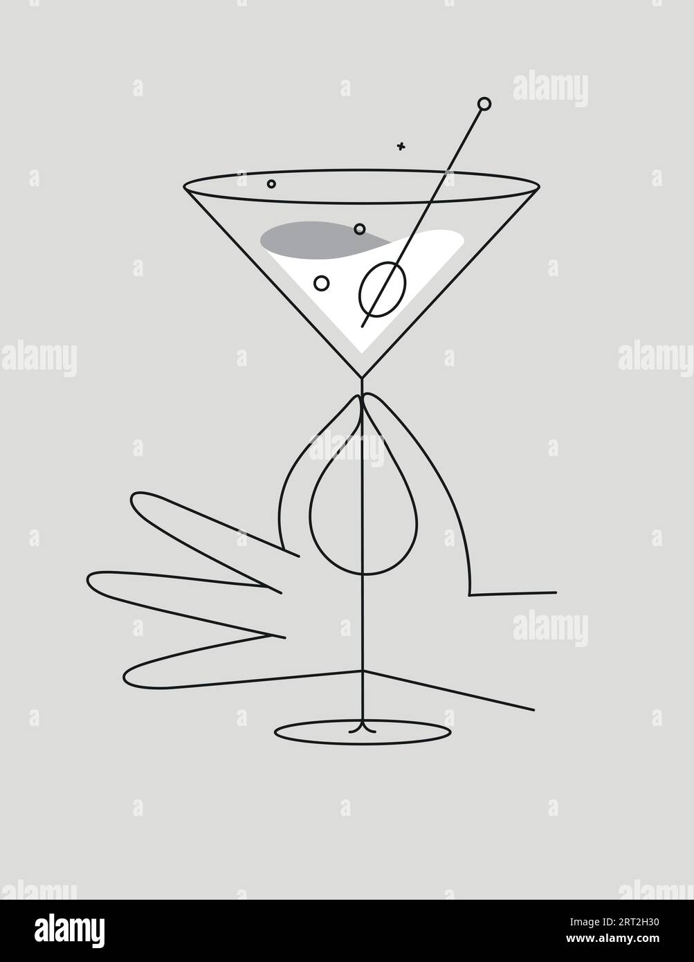 Hand holding glass of cosmopolitan cocktail drawing in flat line style ...