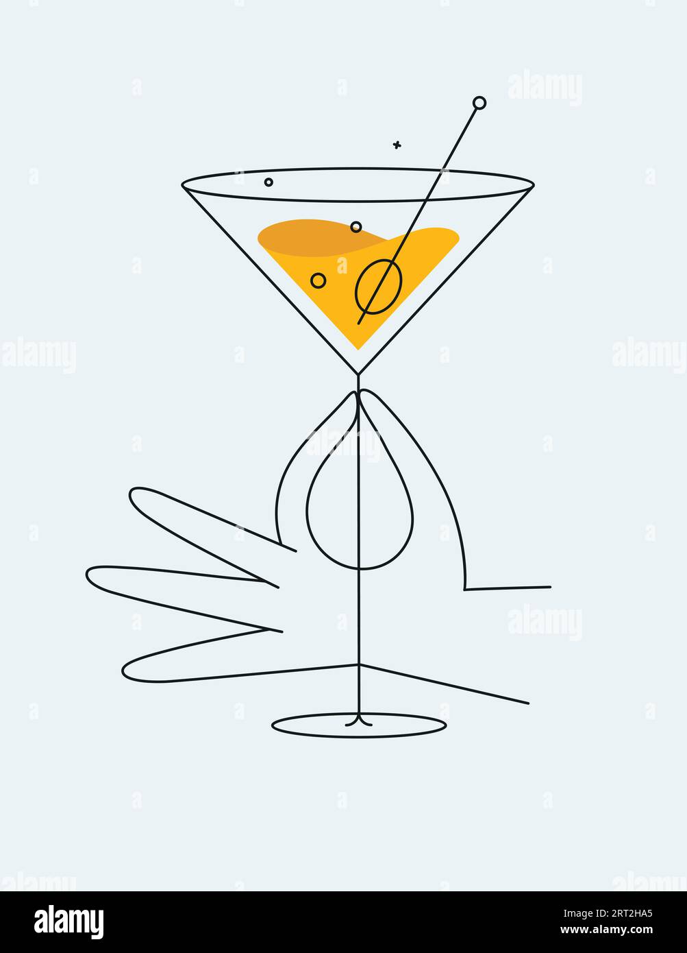 Hand holding glass of cosmopolitan cocktail drawing in flat line style ...