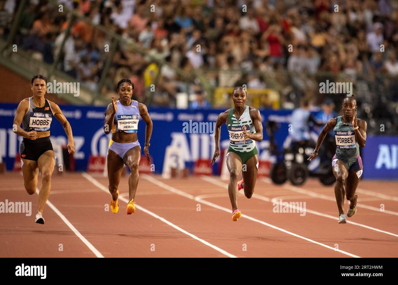 Elaine Thompson-Herah of Jamaica, Dina Asher-Smith of GB & NI and Shashalee Forbes of Jamaica ...