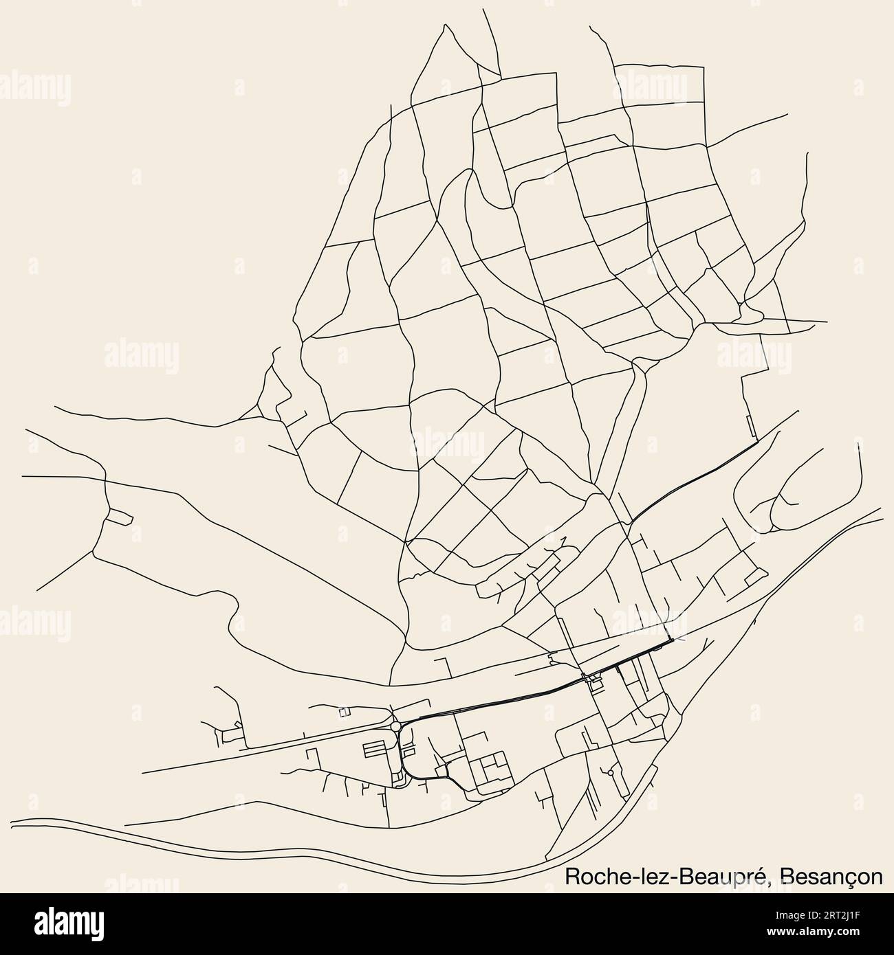 Street roads map of the ROCHE-LEZ-BEAUPRÉ COMMUNE, BESANCON Stock ...