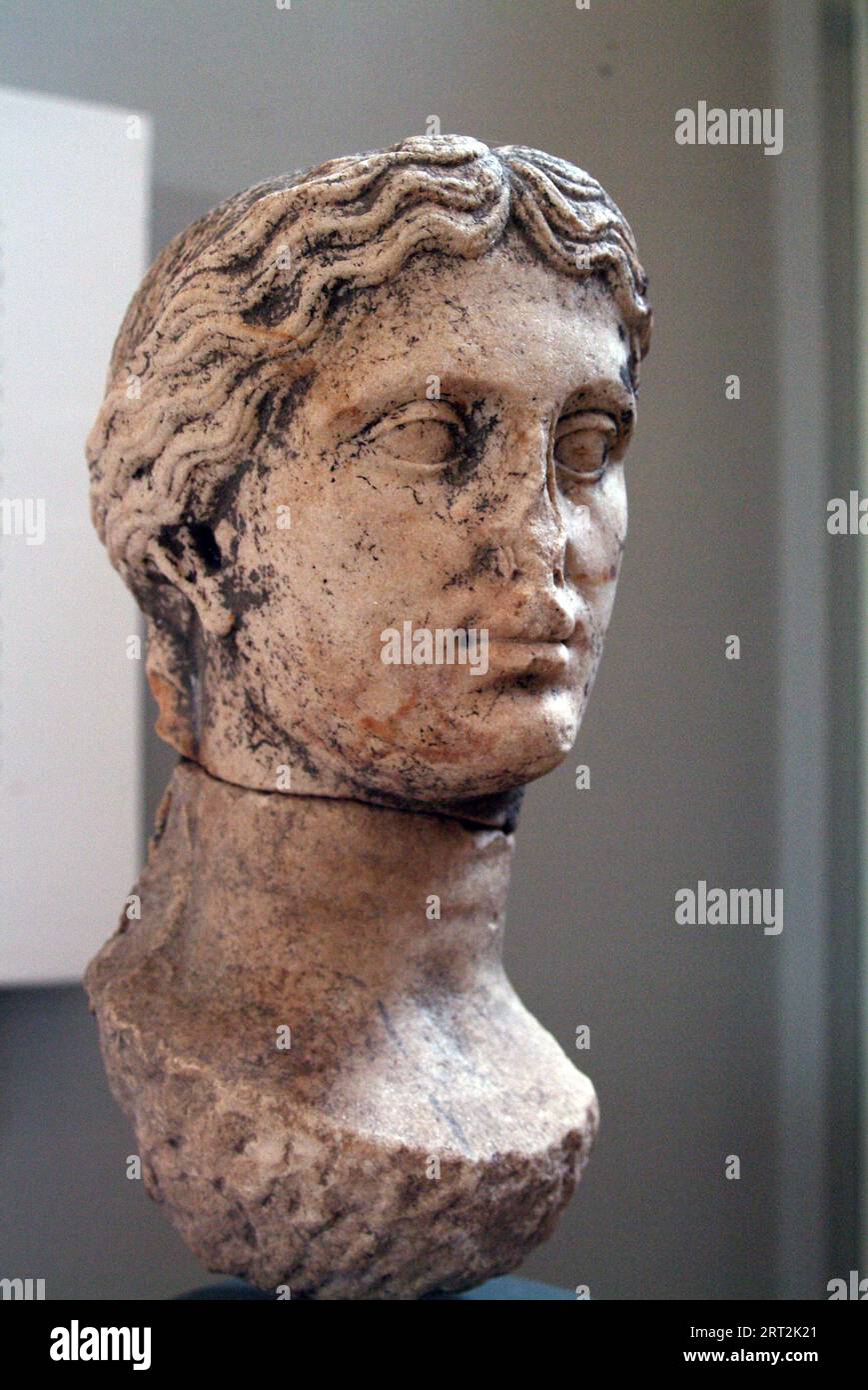 Ancient Greek scupture of a head of a woman from the Museum at the Dion ...