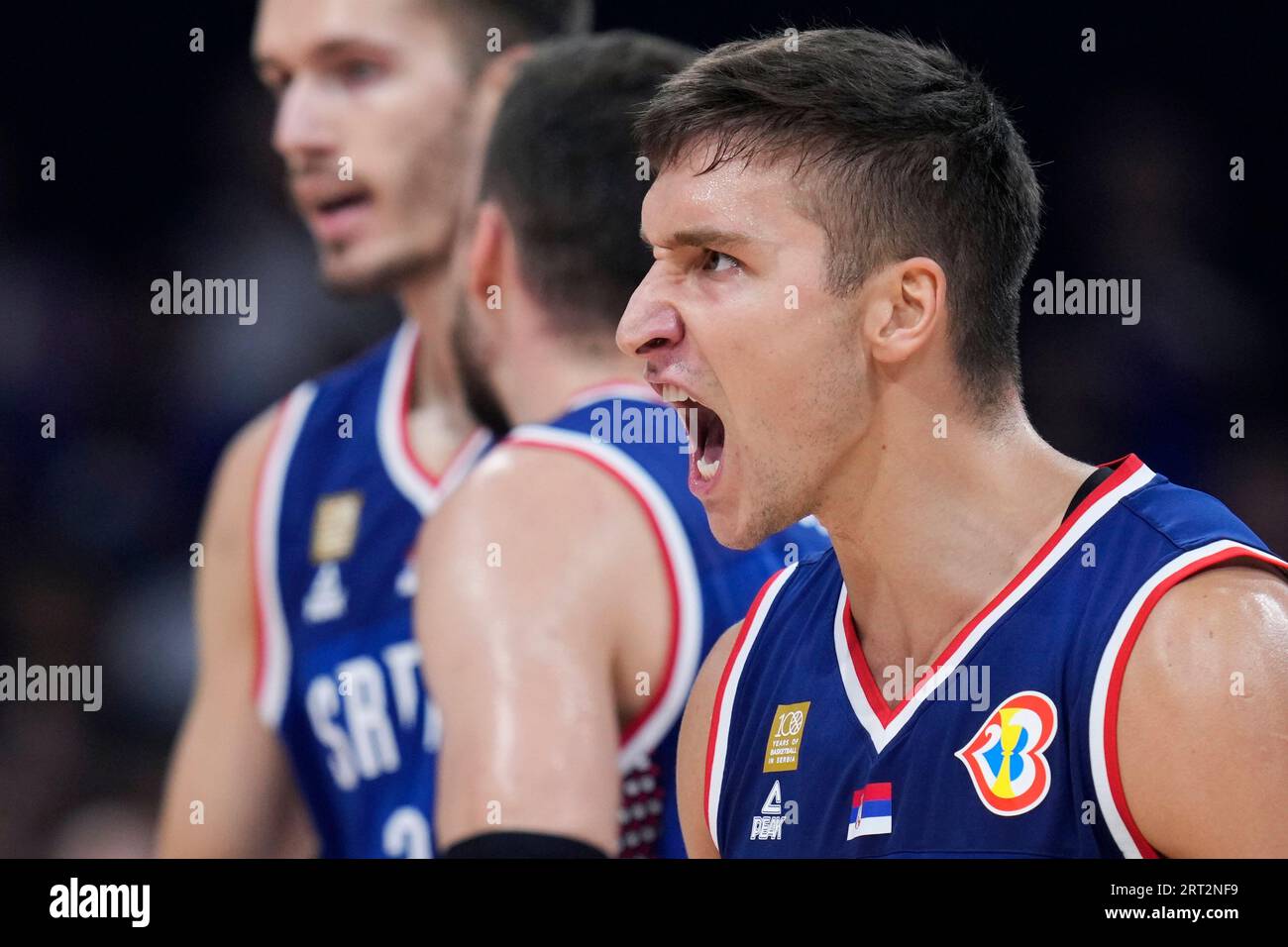 Serbia guard Bogdan Bogdanovic (7) celebrates after a 3-point shot ...