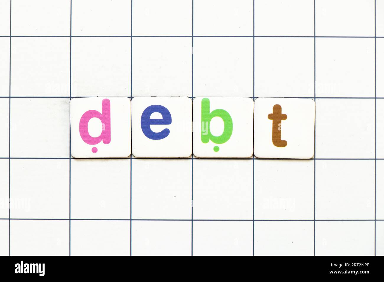 Colorful tile letter in word debt on white grid background Stock Photo ...